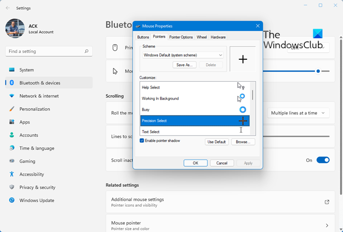 Cum să obțineți Crosshair Cursor sau Pointer pentru Windows 11/10