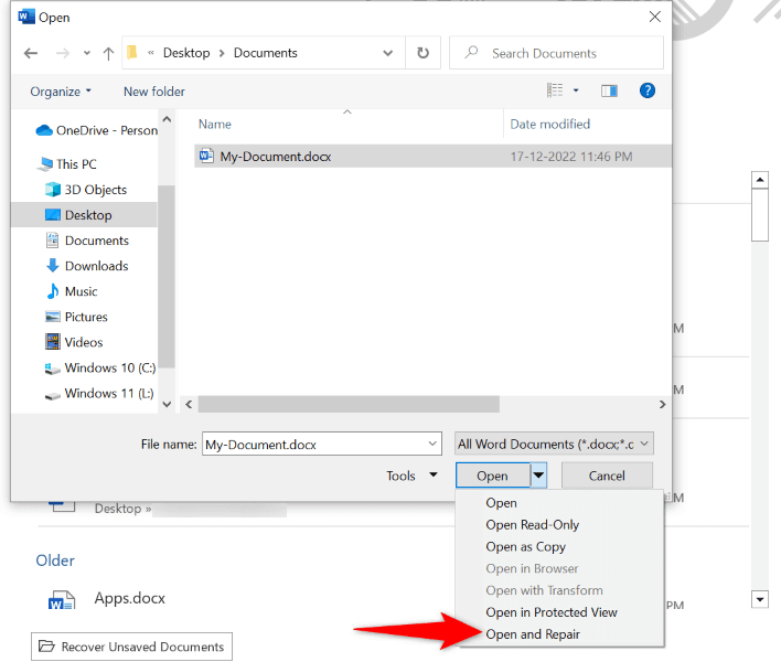 Hur man åtgärdar "Word upplevde ett fel när jag försökte öppna filen"
