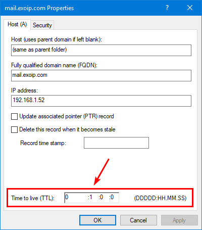 Cambiar TTL para el registro DNS en Windows Server
