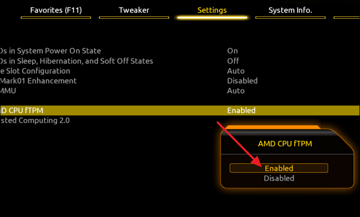 Cómo habilitar TPM 2.0 en la configuración de Gigabyte BIOS