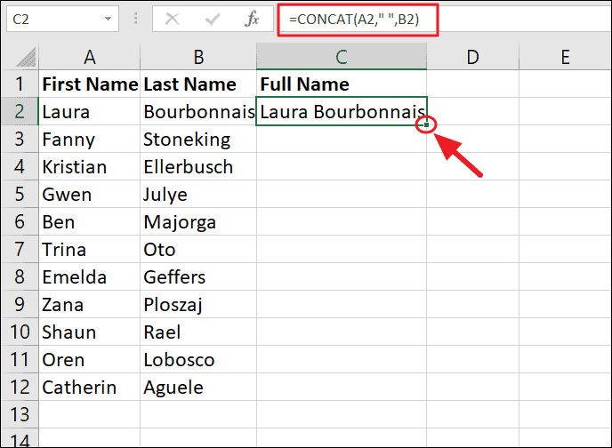 Cómo utilizar CONCATENAR/CONCAT en Excel