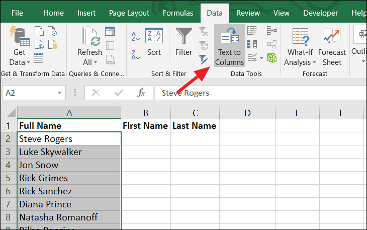 Cómo separar nombres en Excel