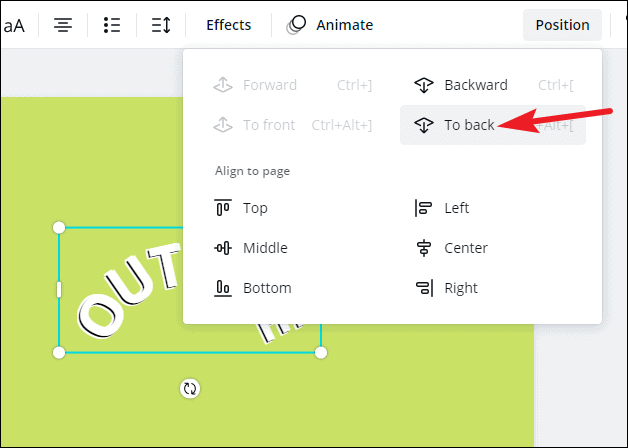 Cómo delinear el texto en Canva