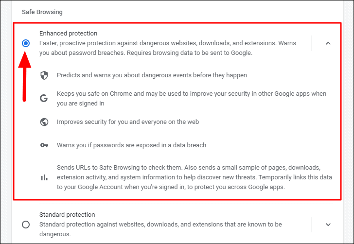 Cómo habilitar la protección mejorada en Google Chrome