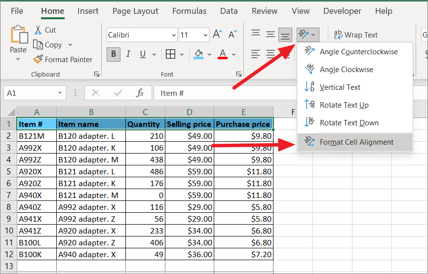 Cómo rotar texto en Excel