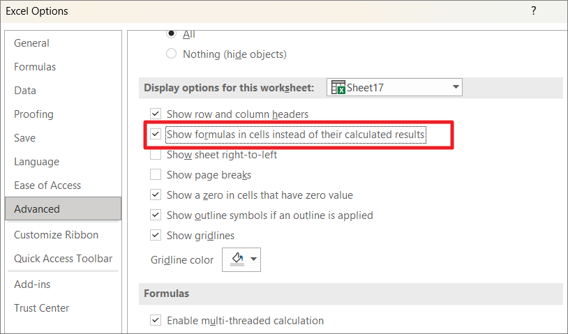 Cómo mostrar fórmulas de celda en Excel