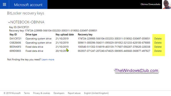 Cómo eliminar la clave de recuperación de BitLocker de Onedrive en ...