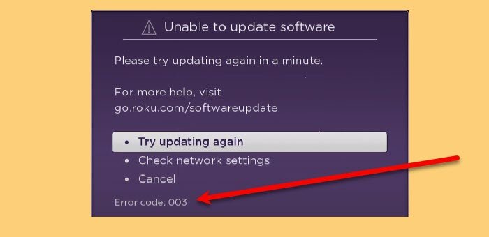 Cómo arreglar el código de error Roku 003 o 0033