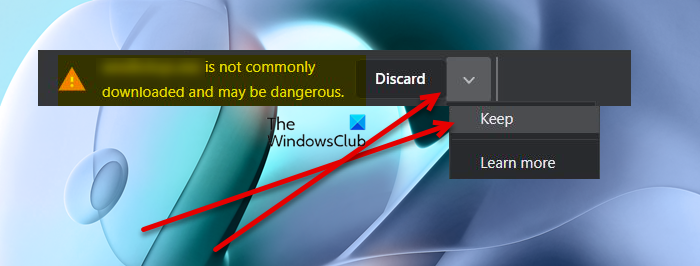 El archivo no se descarga comúnmente y puede ser una advertencia ...