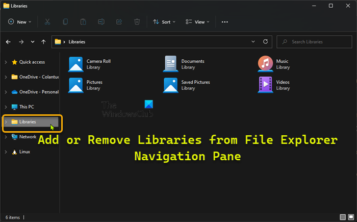 Agregar o eliminar bibliotecas del panel de navegación del Explorador de archivos en Windows 11/ ...