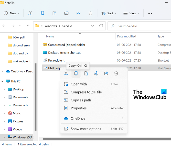 Falta el destinatario del correo en el menú Enviar a en Windows 11/10 ...