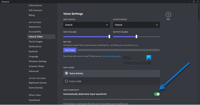 Discord determina automáticamente la sensibilidad de entrada de MIC