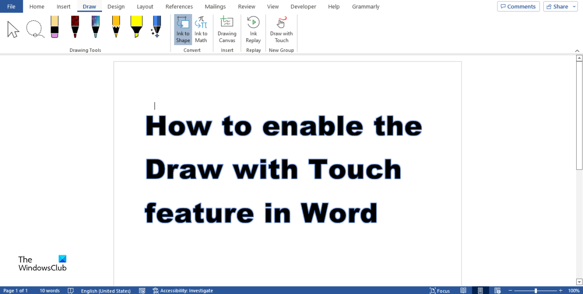 Cómo habilitar la función Dibujar con toque en Word