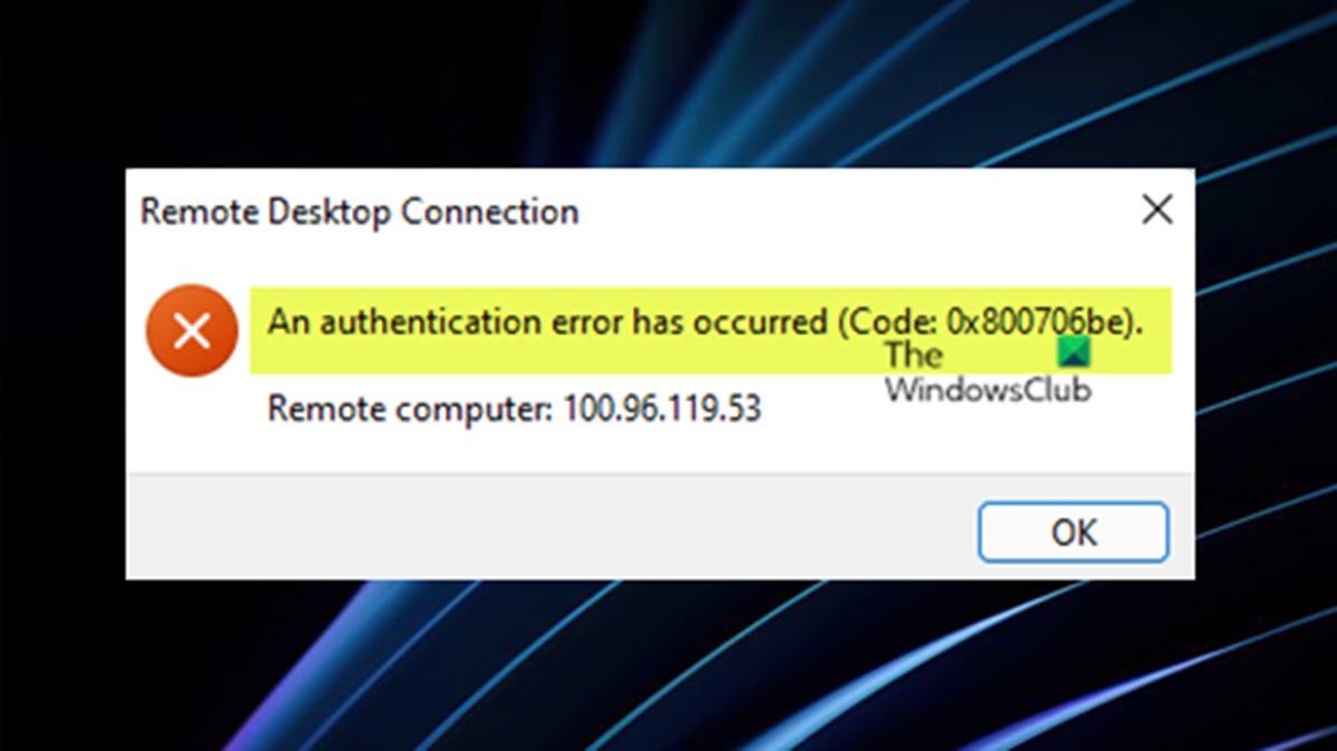 Se ha producido un error de autenticación (código: 0x800706be) - Tiempo ...