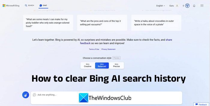 Cómo borrar el historial de búsqueda de Bing Chat AI - Tiempo de Frikis