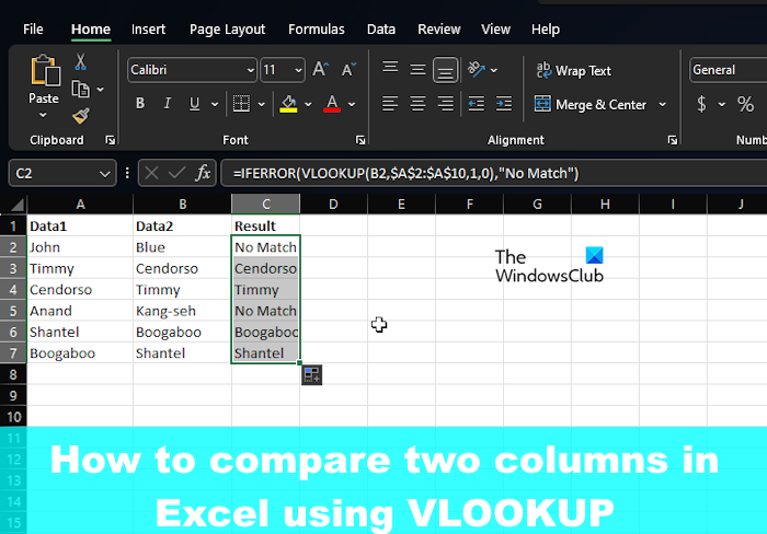 Cómo comparar dos columnas en Excel usando BUSCARV