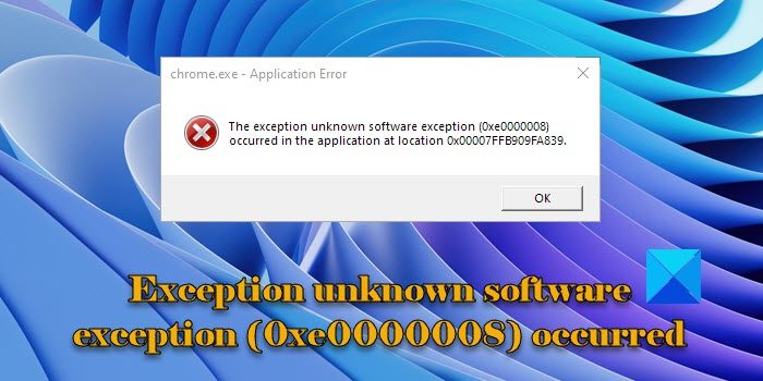 Se produjo una excepción de software desconocida (0xe0000008) - Tiempo ...