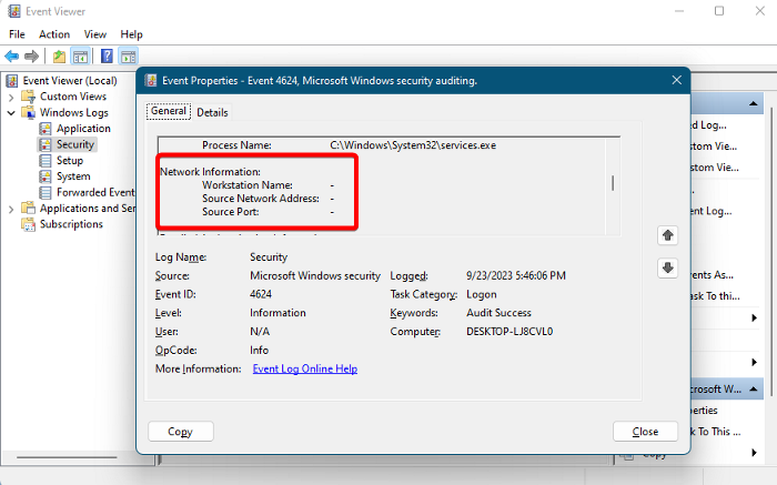 ID de evento 4624, una cuenta se registró correctamente - Tiempo de Frikis