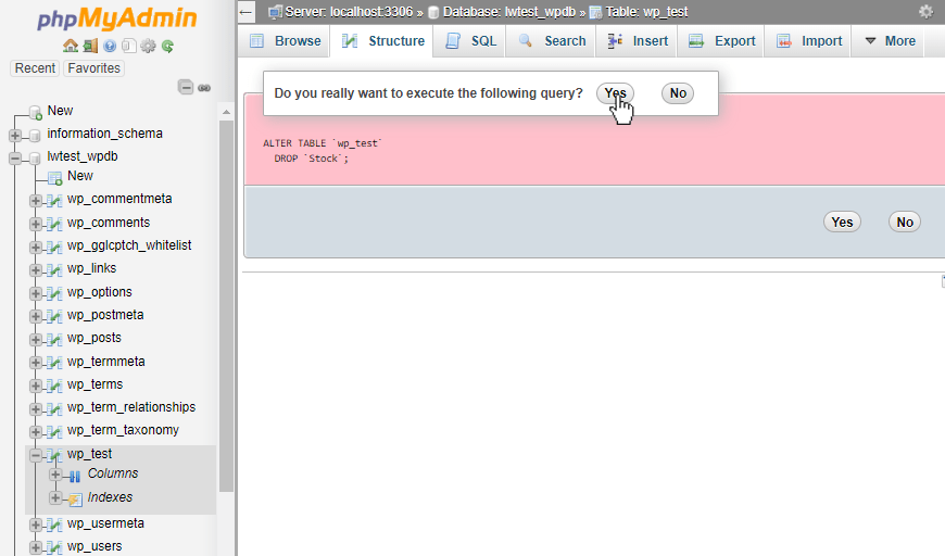 PHPMyAdmin ile bir veritabanından tabloları silin